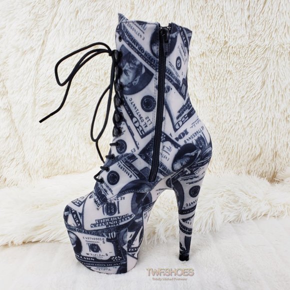 Pleaser | Shoes | Dollar Bill Money Print 7 High Heel Platform Lace Up ...